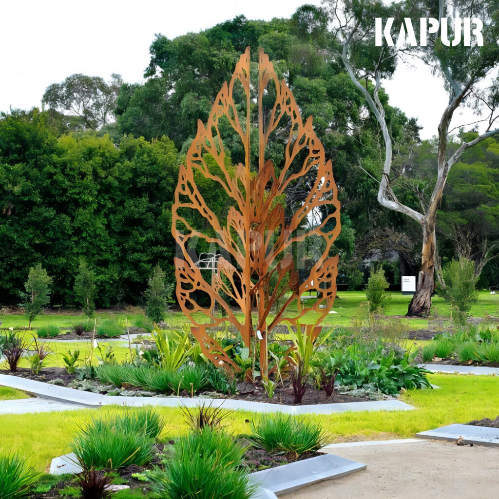 Custom Corroded Corten Steel Garden Leaf Skeleton Sculpture